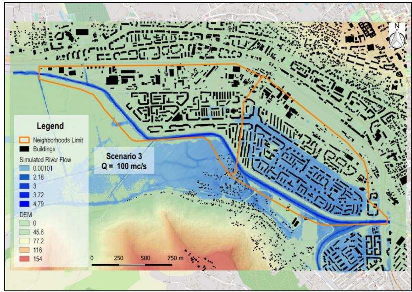 Scenario 3, q=100ms/s, basemap: openstreetmap.