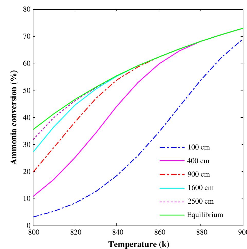 - a comparison of ammonia conversion with equilibrium values