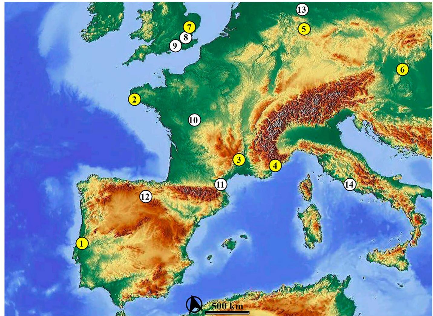 Map showing the location of the main acheulean and mis