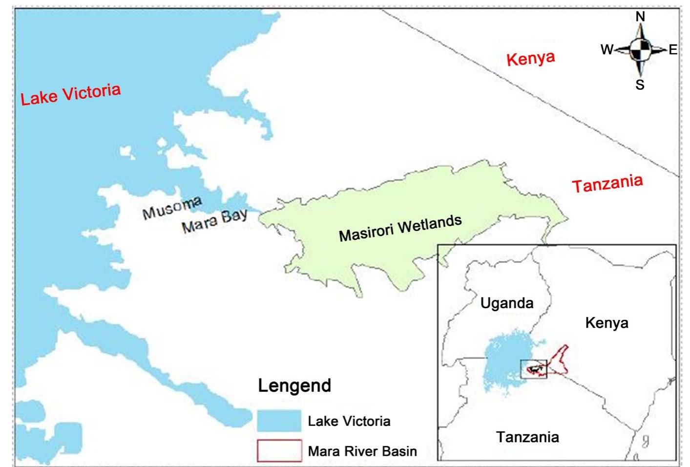 Location map showing the mara bay and masirori wetlands.