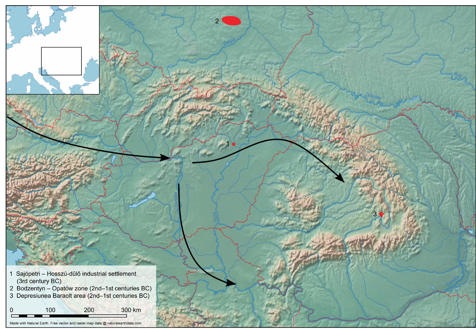 Late iron-age iron smelting sites/zones and the main