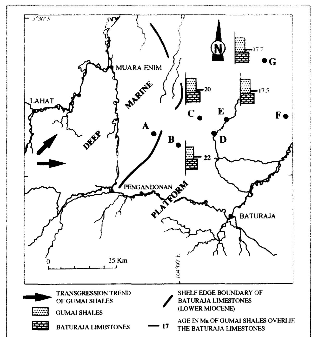 Schematic map of the baturaja carbonate platform drowning