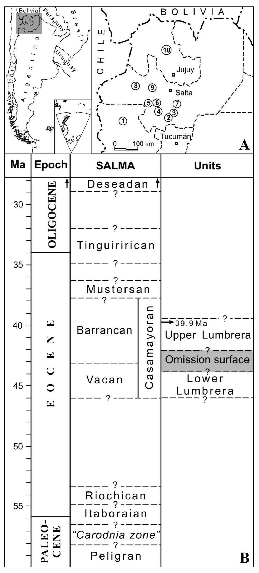 A, map of northwestern argentina showing the main paleogene