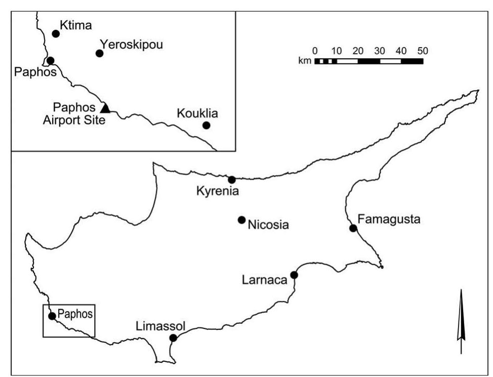 Map of western cyprus showing the location of paphos airport