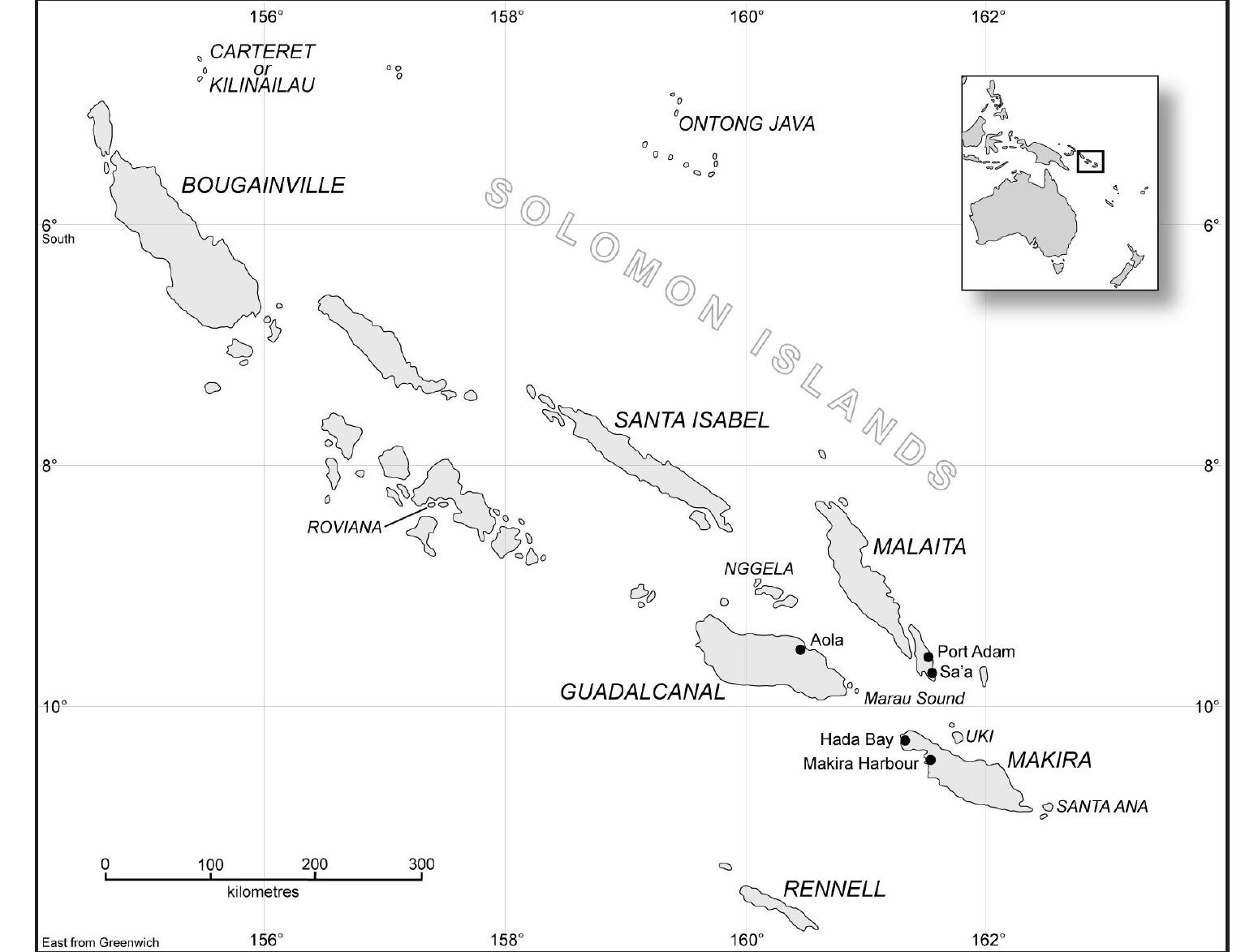 Map of solomon islands in 1885, showing the place names