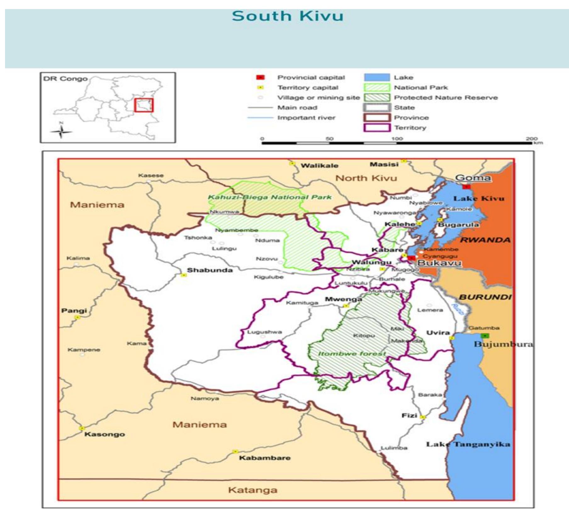 A: map showing the localization of bukavu town within south