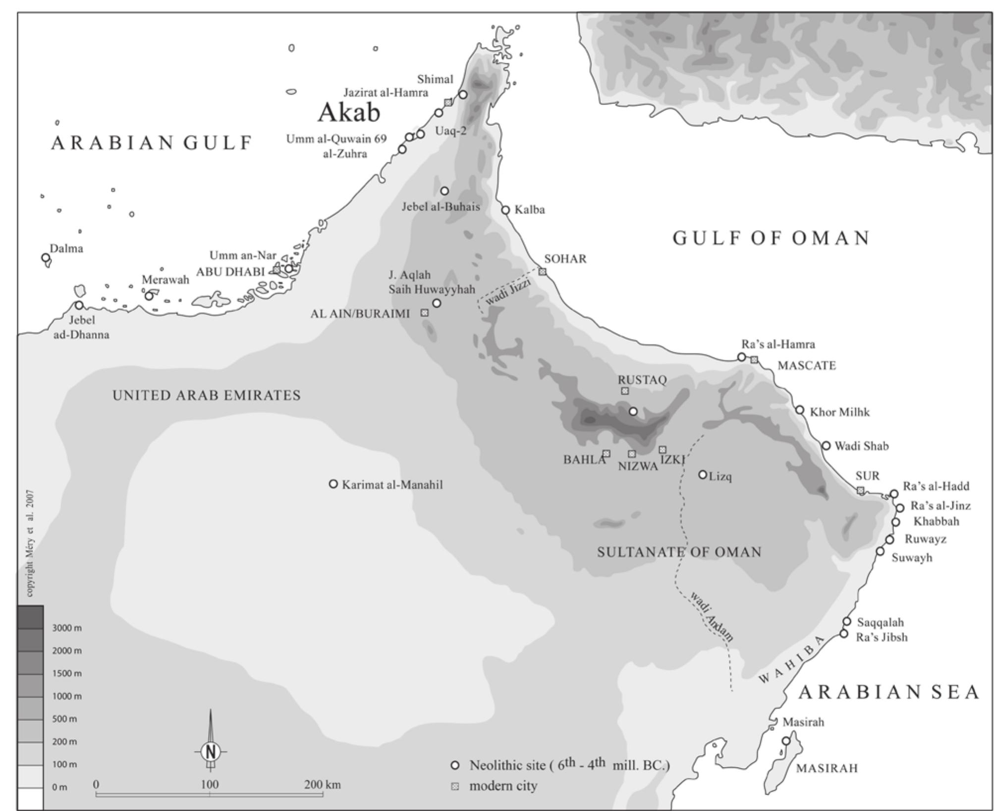 Ficure 1. a map of neolithic sites in the united arab