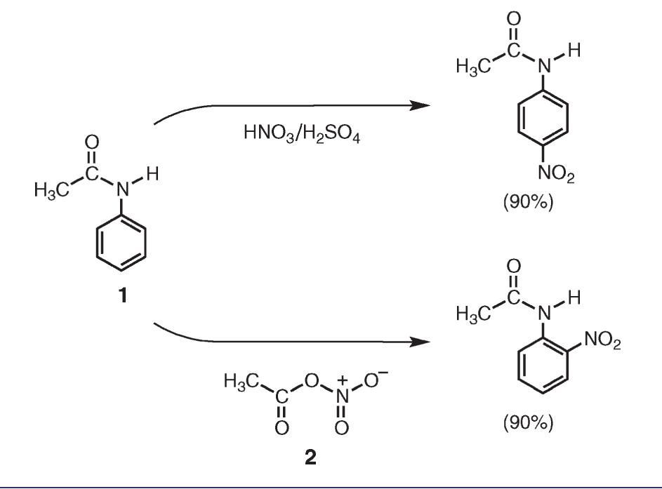 Nitration of acetanilide by two different paths sensitive.'’