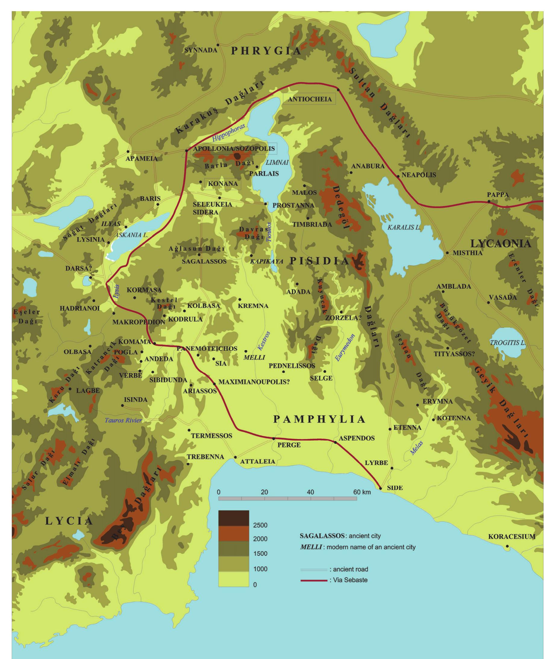 ) map of ancient pisidia (drawn by eliane mahy, ku leuven)