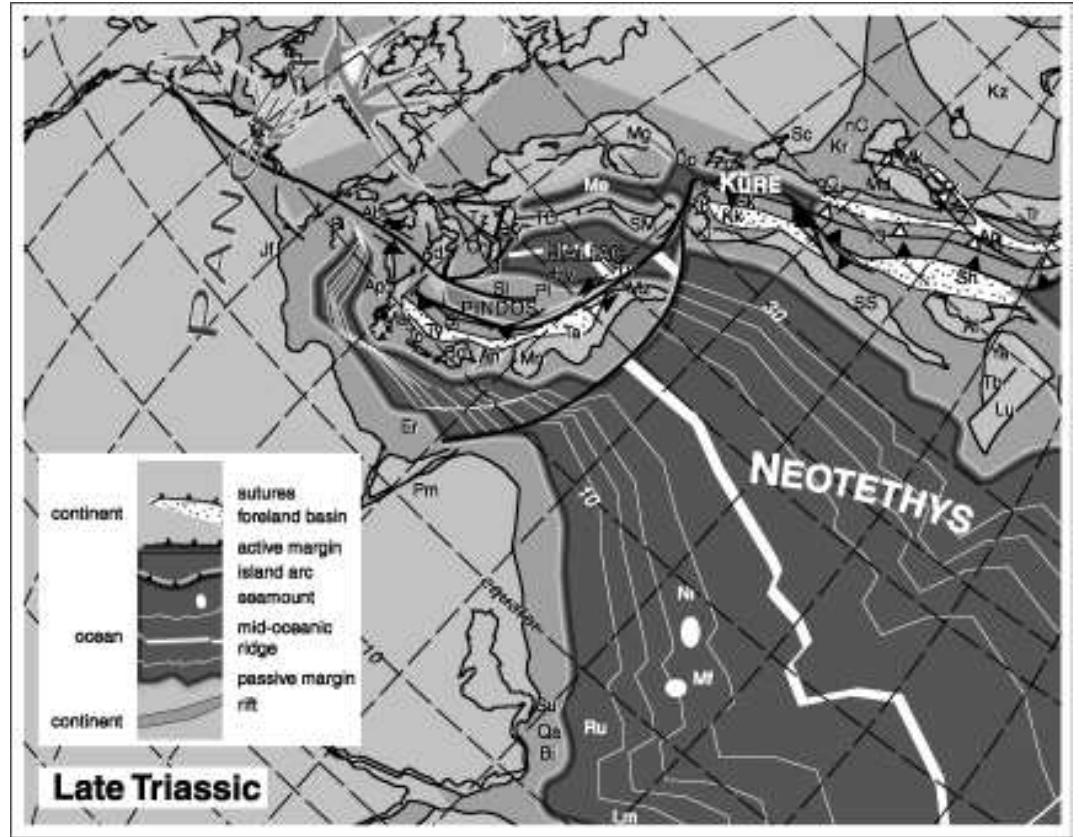 Figure 3 - Palaeotectonic and palaeogeographic evolution of