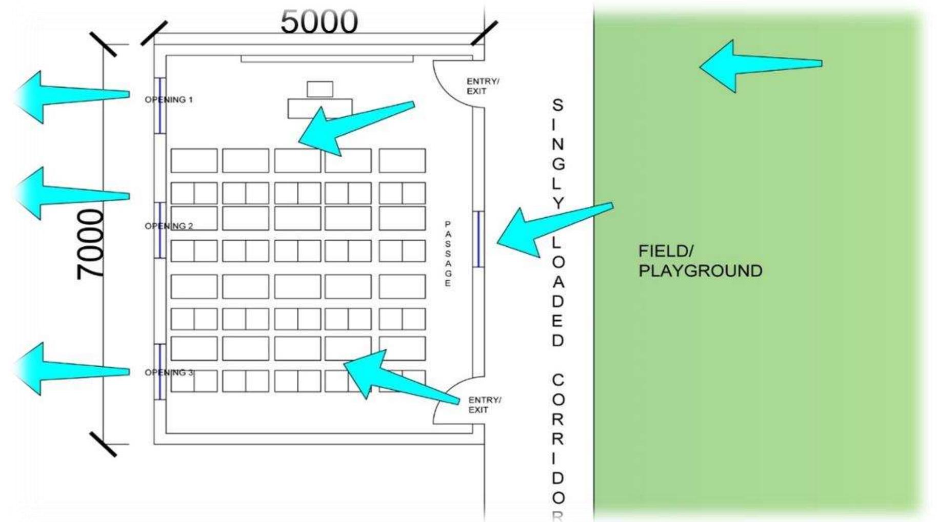 , plan showing the movement of air inside and outside the