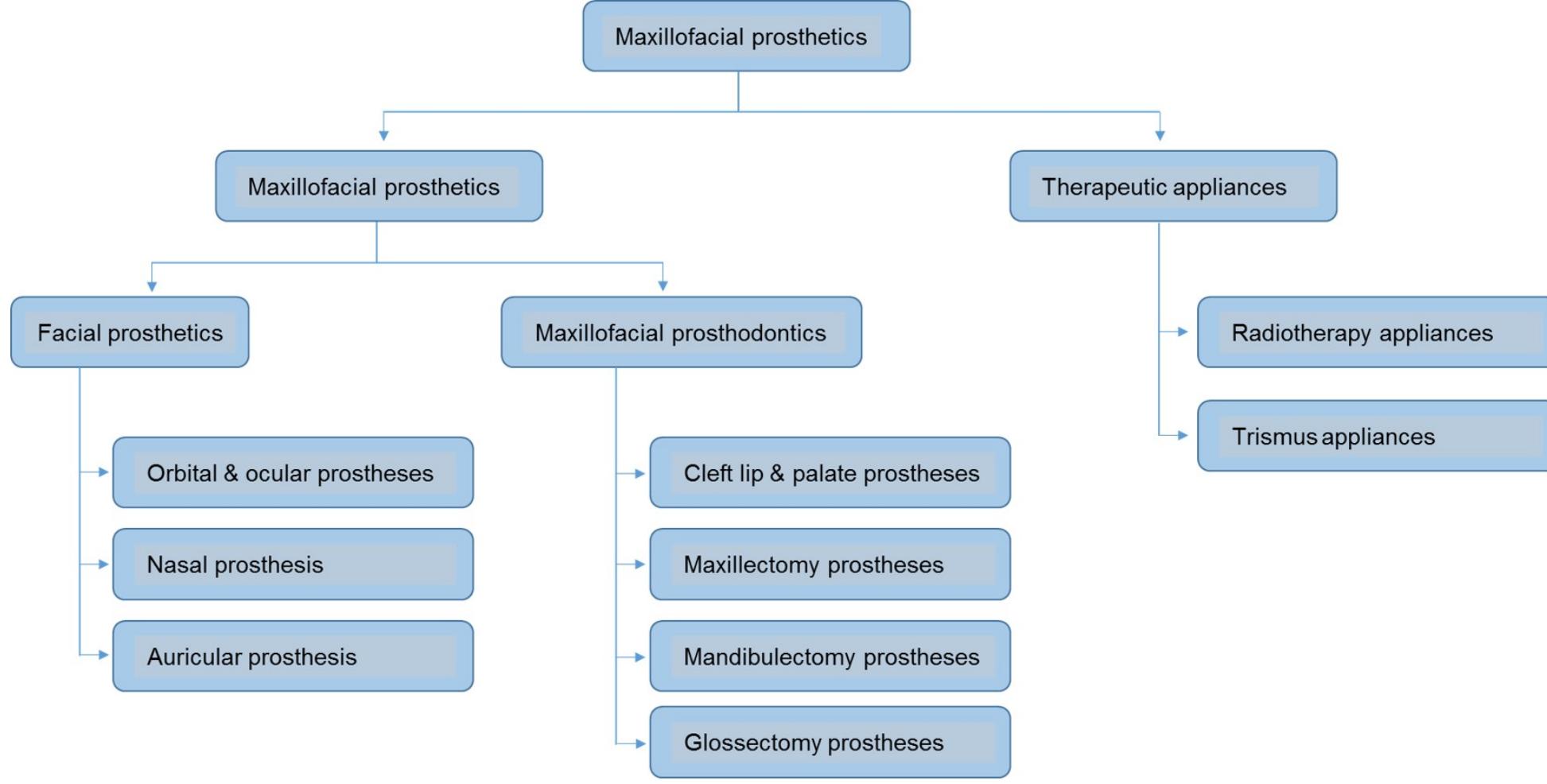 Flowchart shows the extent of maxillofacial prosthetics.