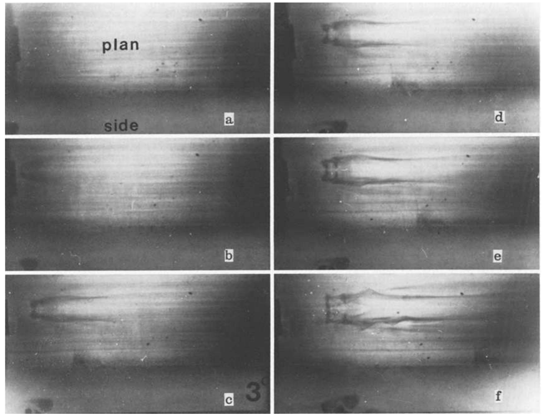 A—f. six photos of a vortex ring/moving wall interaction for