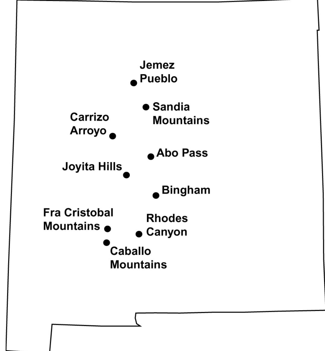 Map of new mexico showing principal locations mentioned in