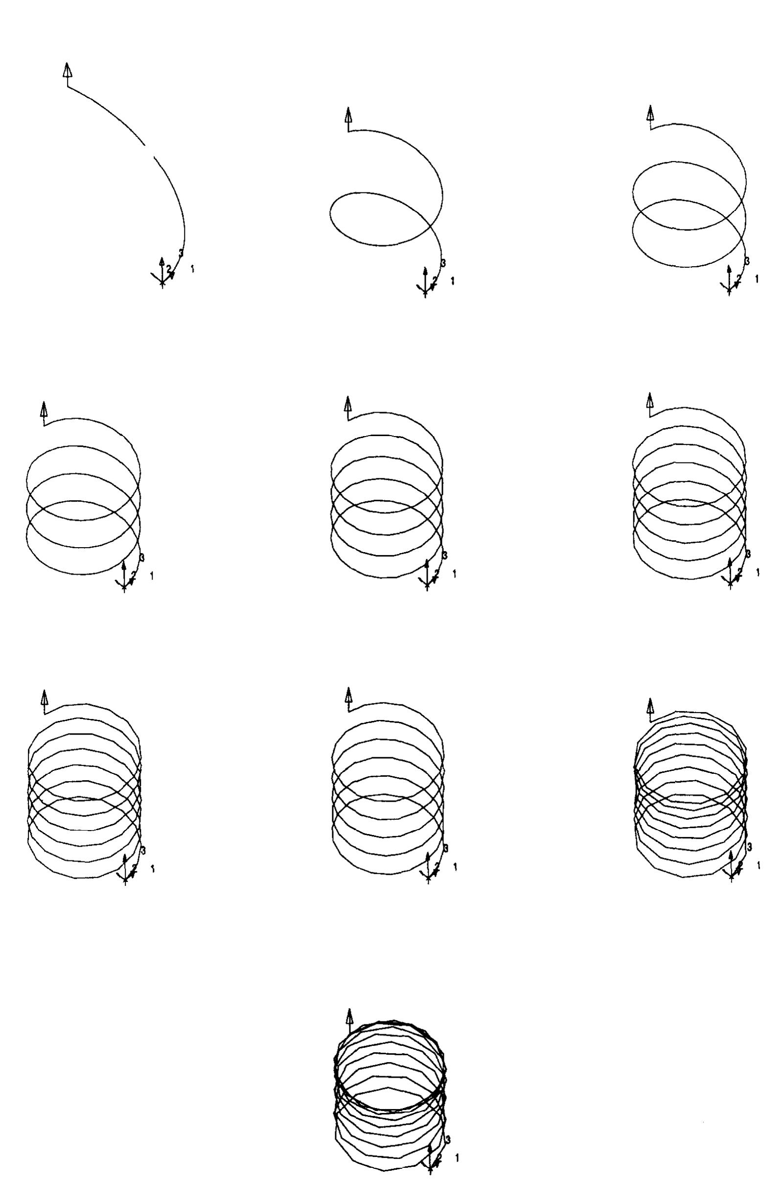 Deformed shapes of a beam bent in helical form for