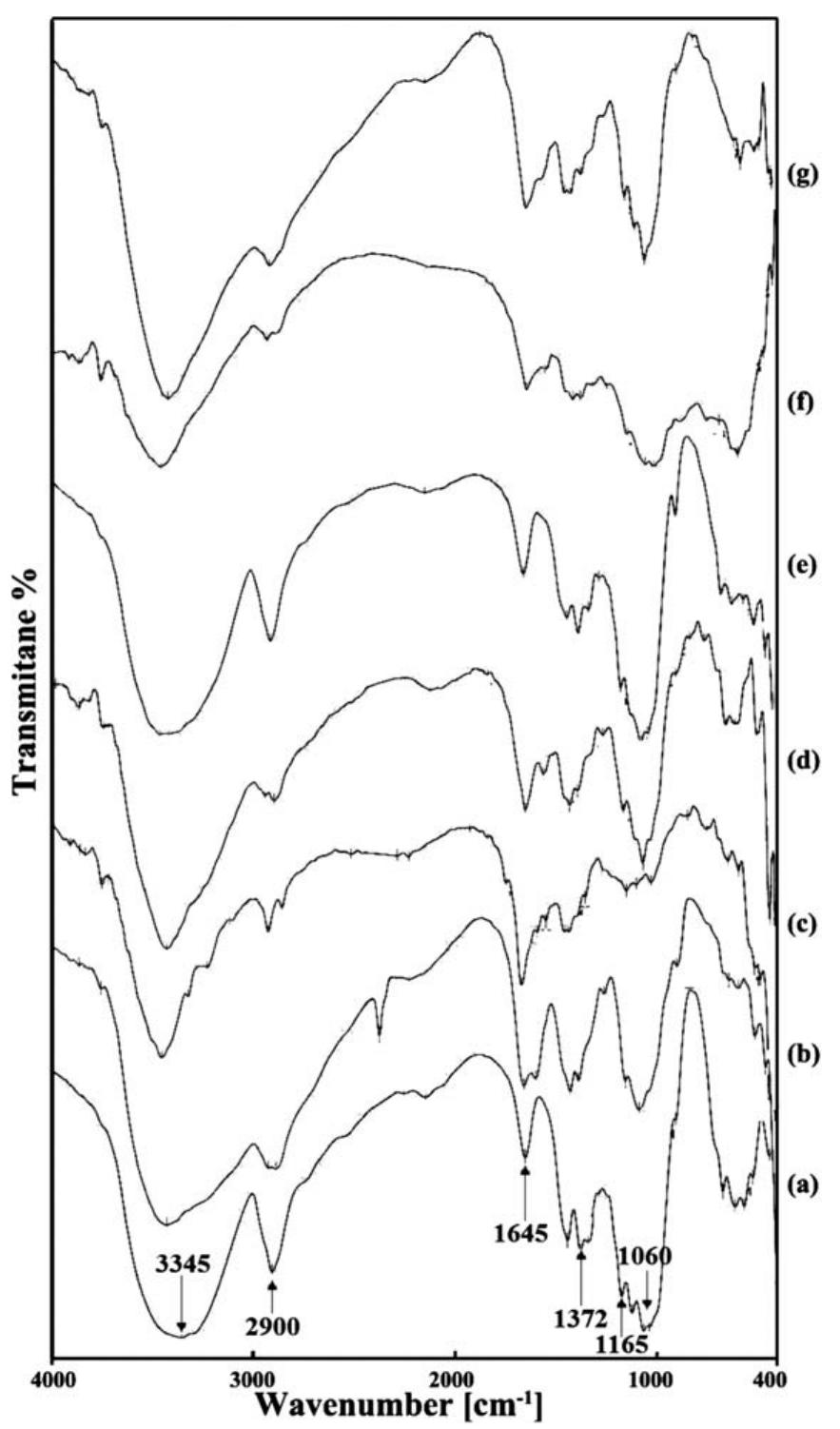 Ftir spectra for (a) cellulose, (b) chitosan, (c) chitosan