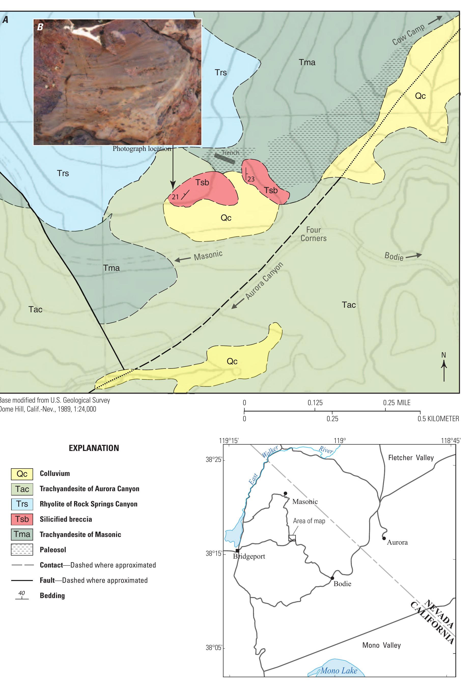 A, geologic map of the four corners alteration zone, mono