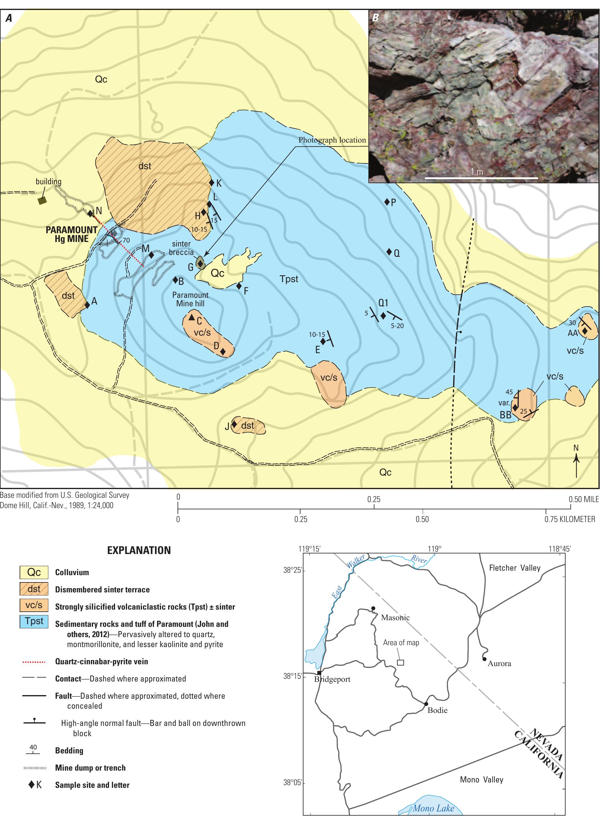 A, geologic map of the paramount hg mine area, mono county,
