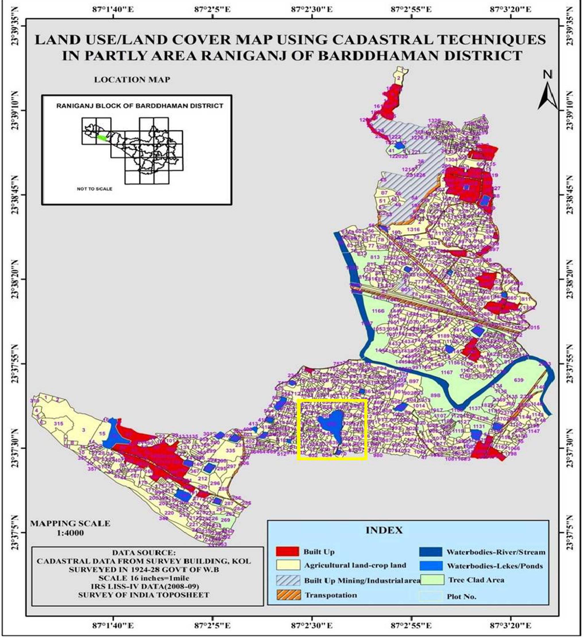 Map showing parcel wise land used/land cover map and plot no