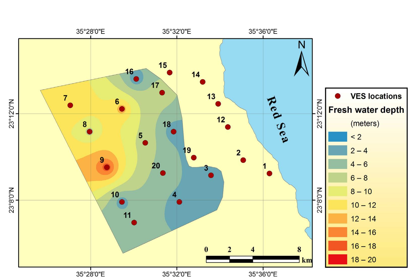 Depth map of the fresh water aquifer. fig. 12. depth map of