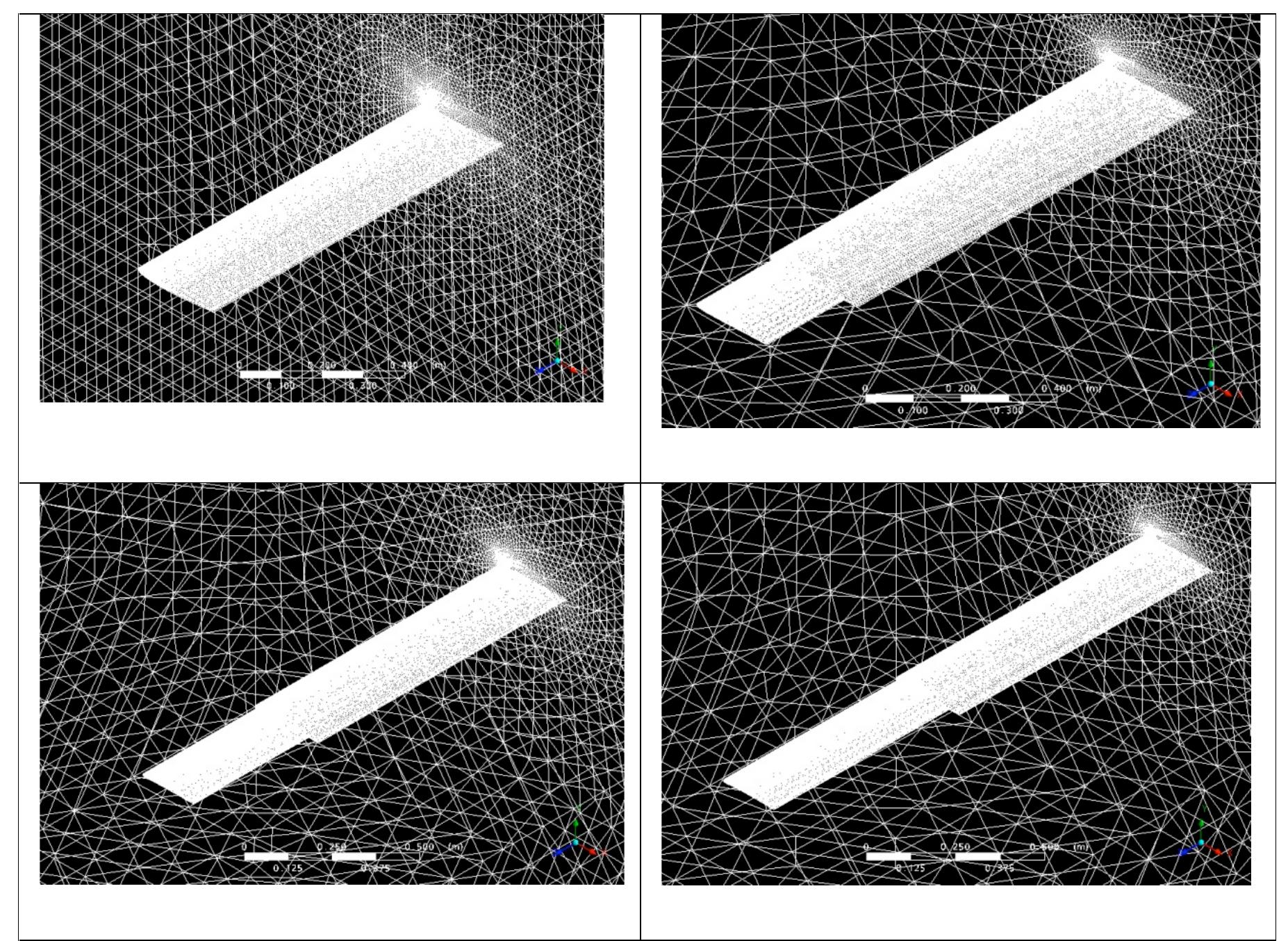 Cfd surface meshes for four different wing configurations.