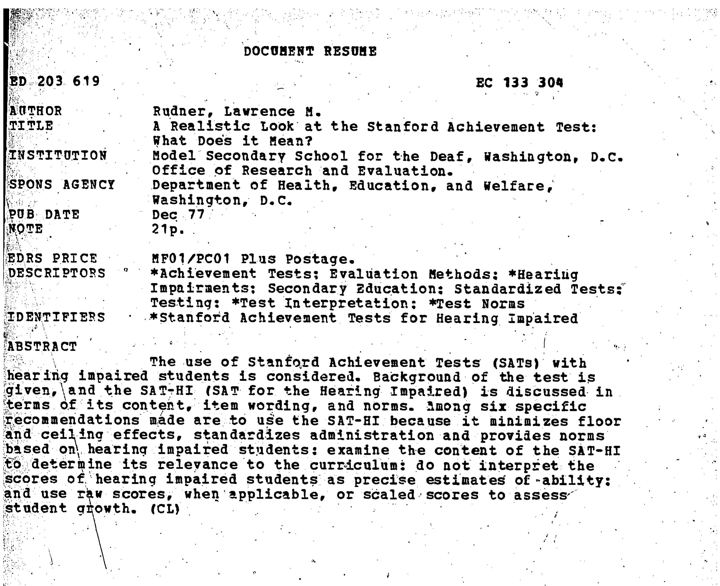 Figure 1 - A Realistic Look at the Stanford Achievement