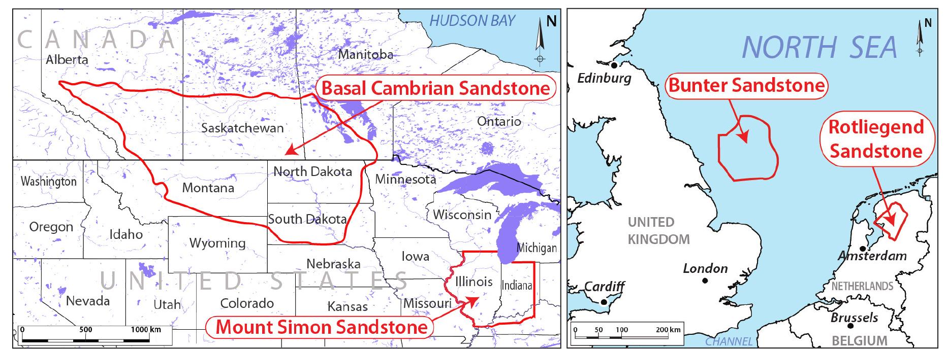 Location of basal cambrian and mount simon sandstone