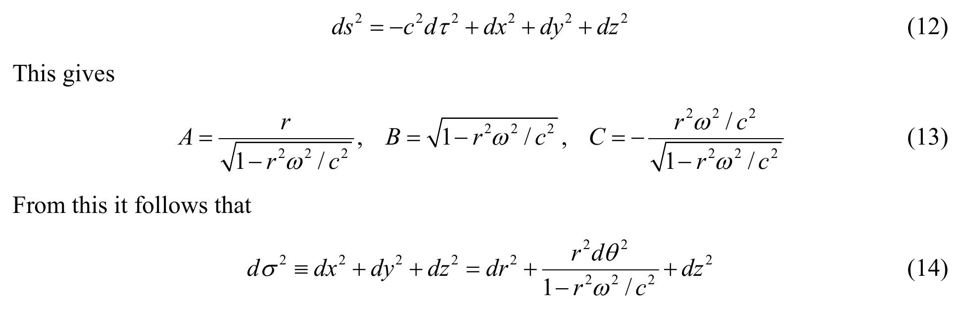 System, and dr =0 represents simultaneity in local inertial