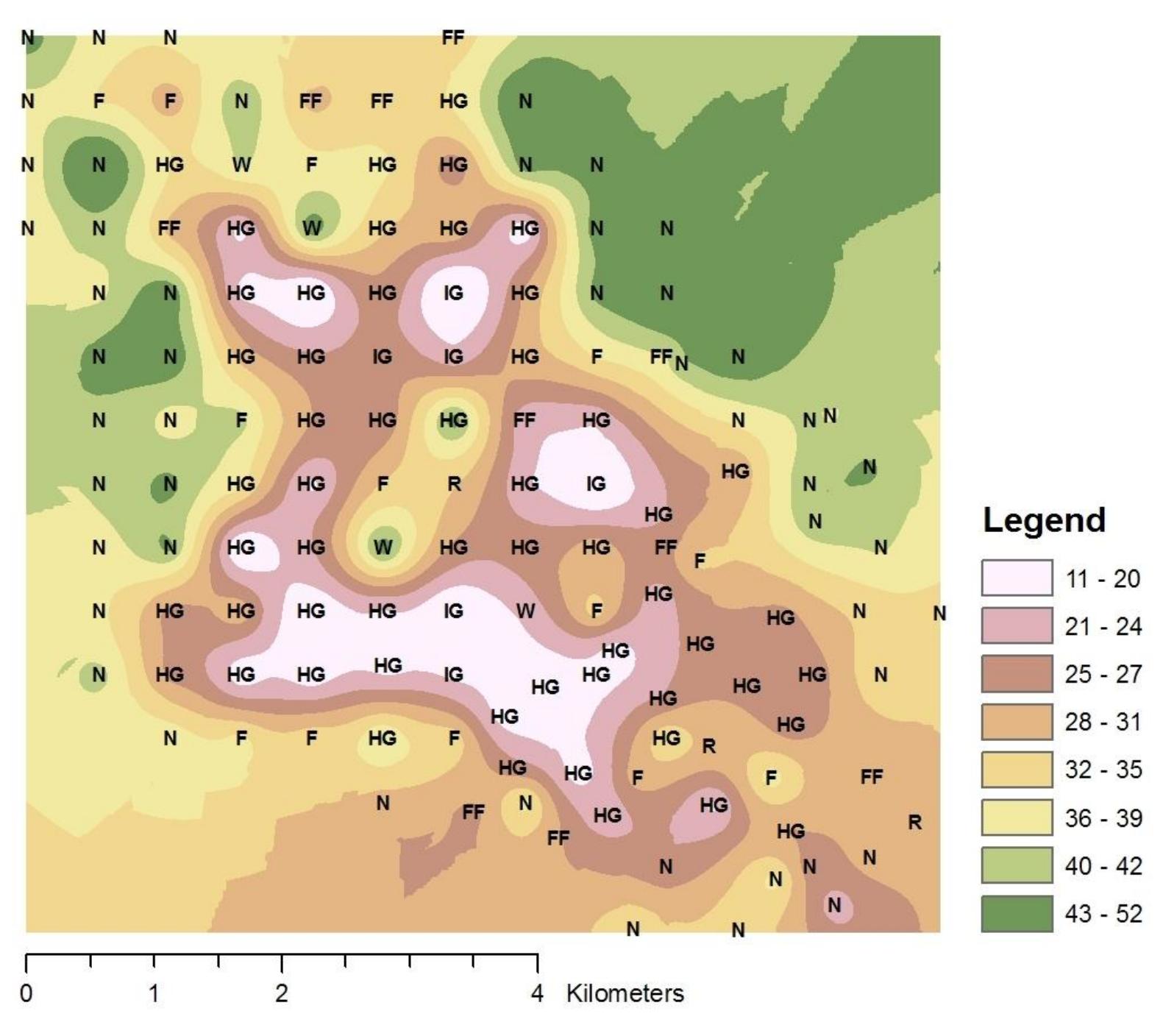 7: kriging map of ganyesa based on species richness per