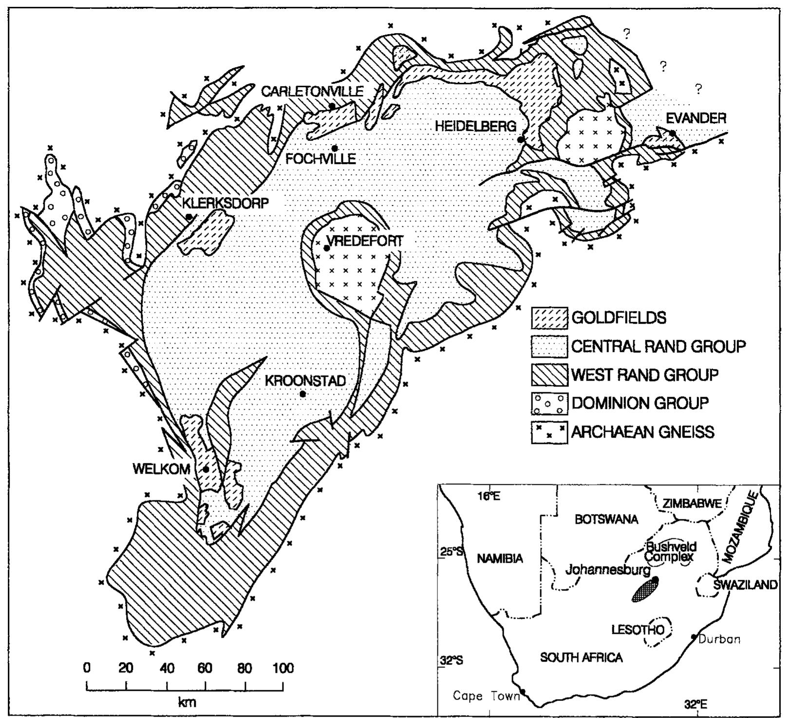 Map of the witwatersrand basin, showing the central location
