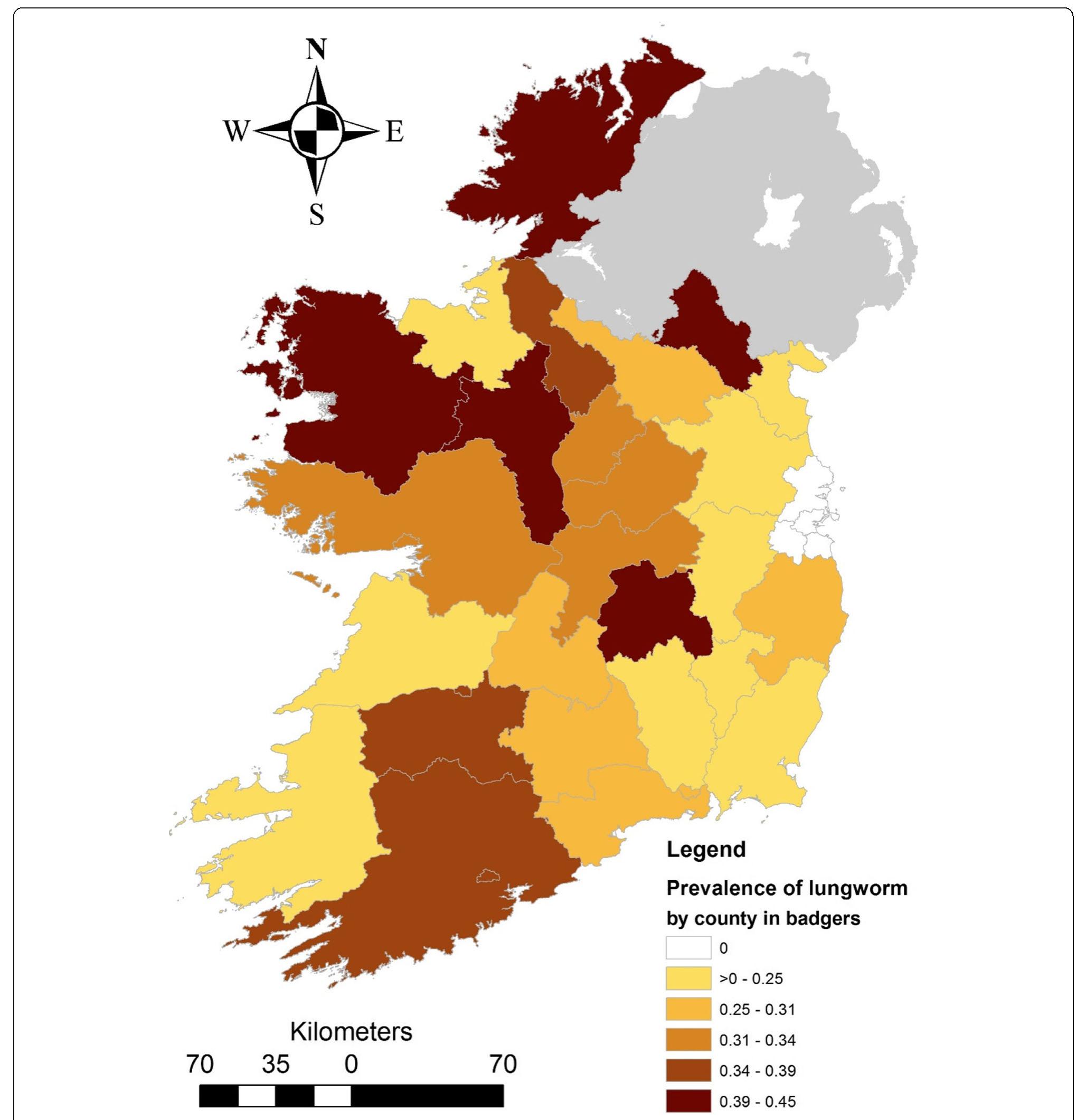 Choropleth map of the variation in prevalence of p.
