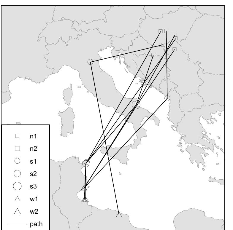 Figure 3 - Migration routes and stopover sites of the