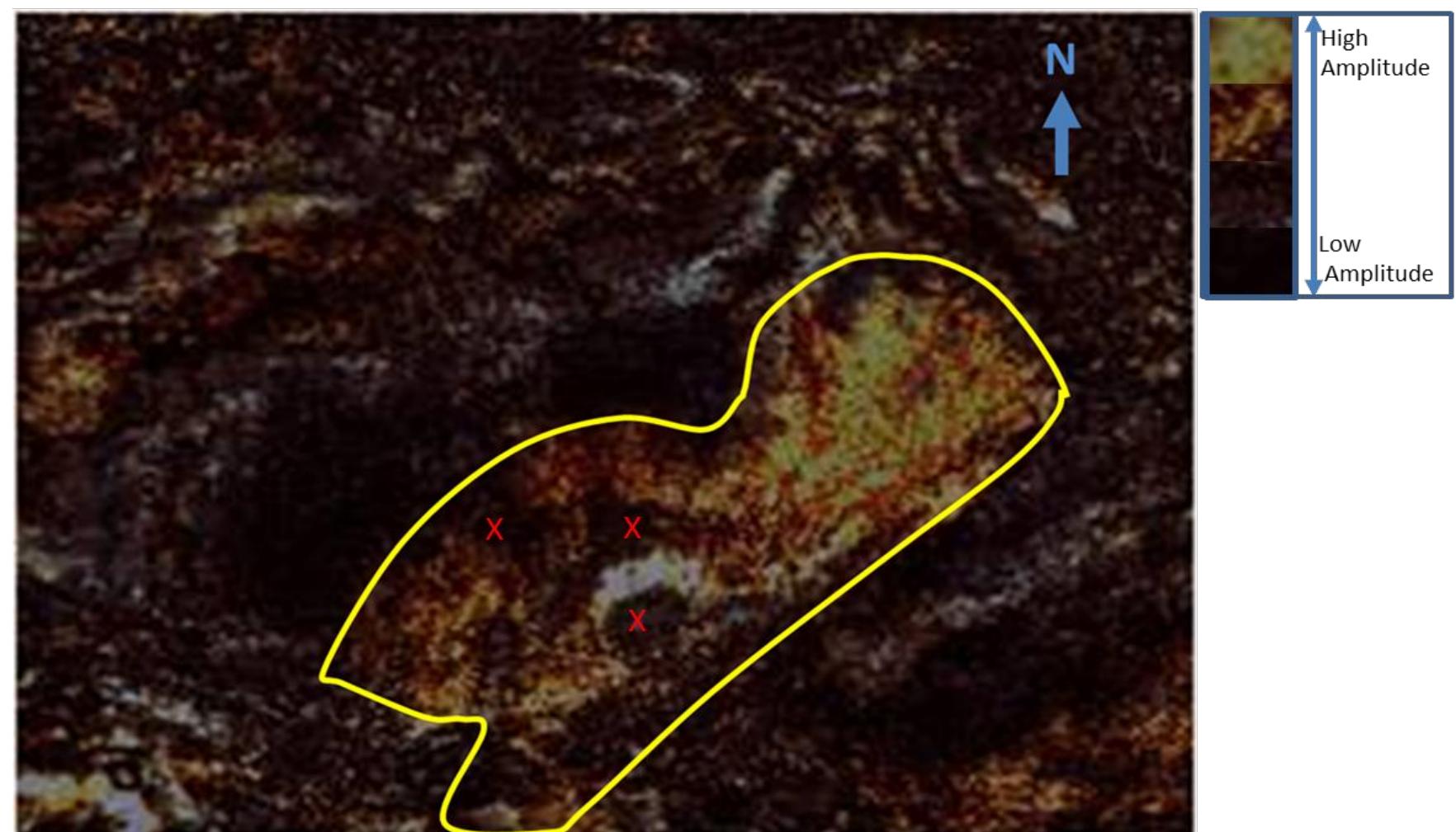 Co-rendered overlays of the frequency amplitude map of 15hz,