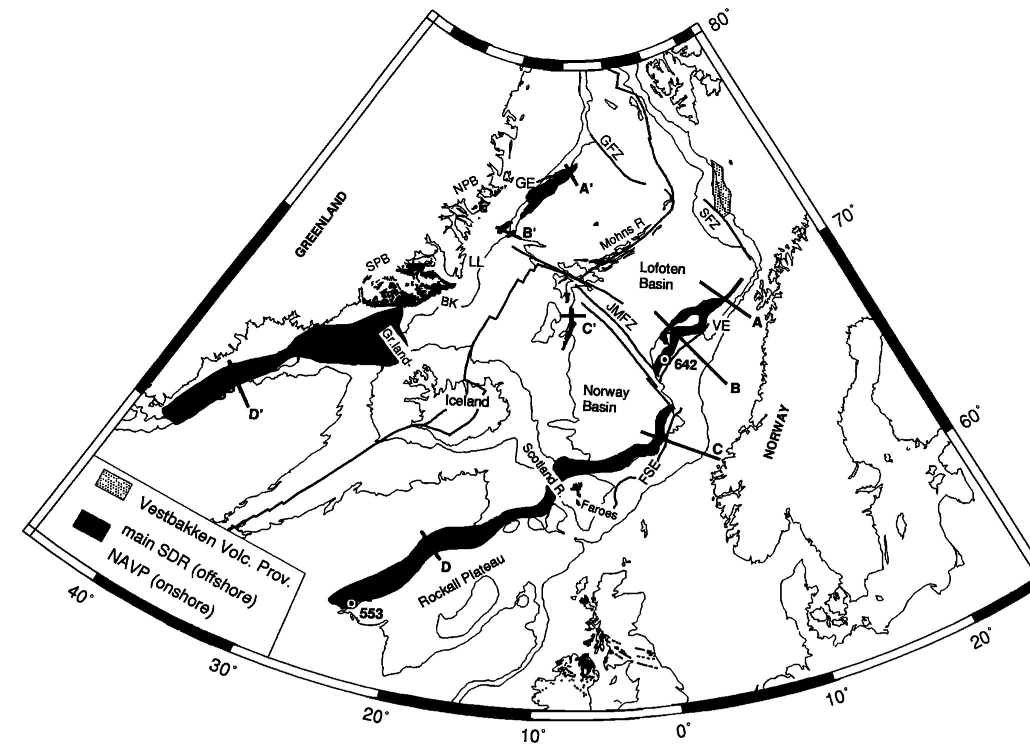 North atlantic ocean main structural features and simplified
