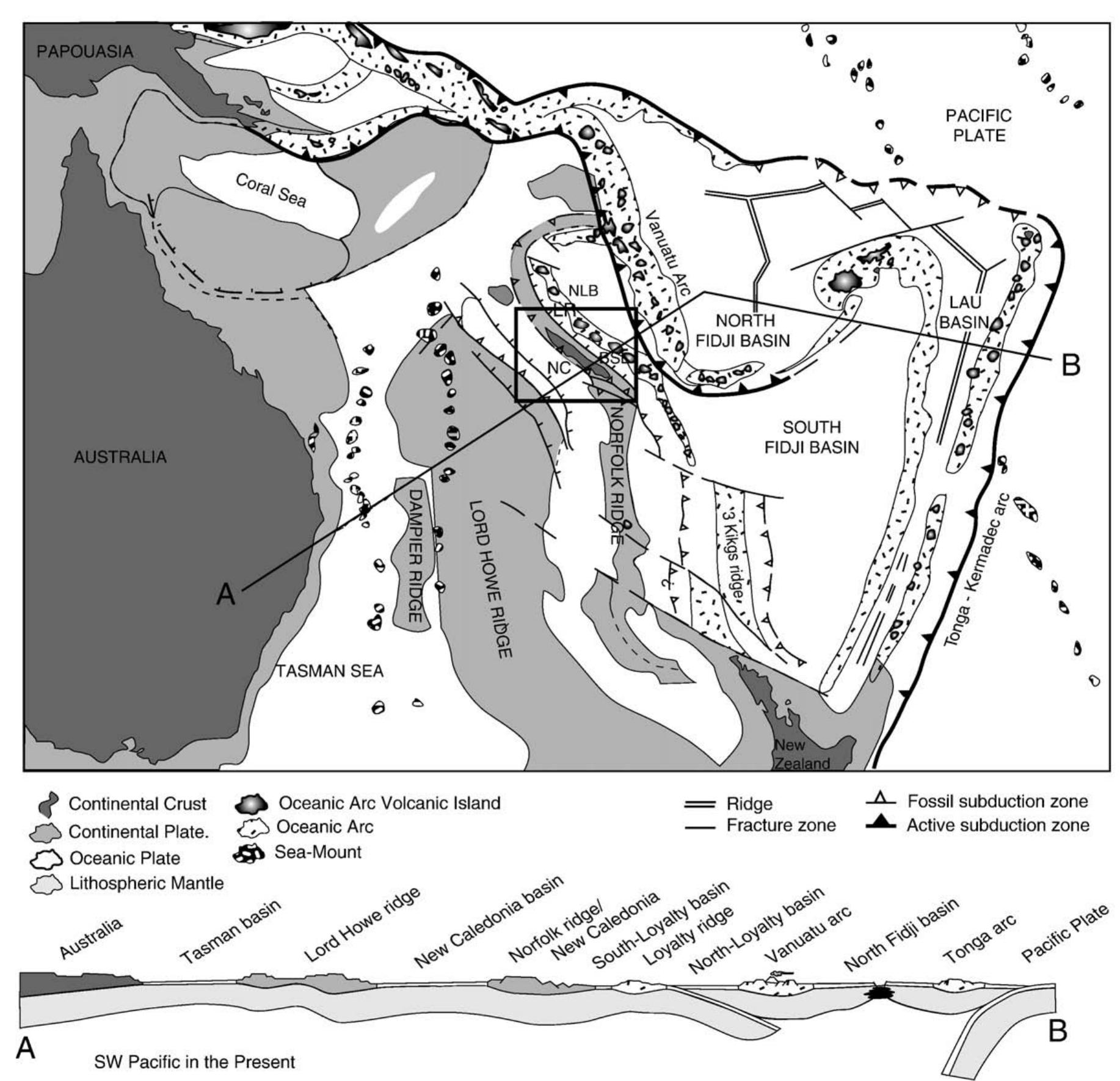 Structural map of southwest pacific (modified from cluzel et