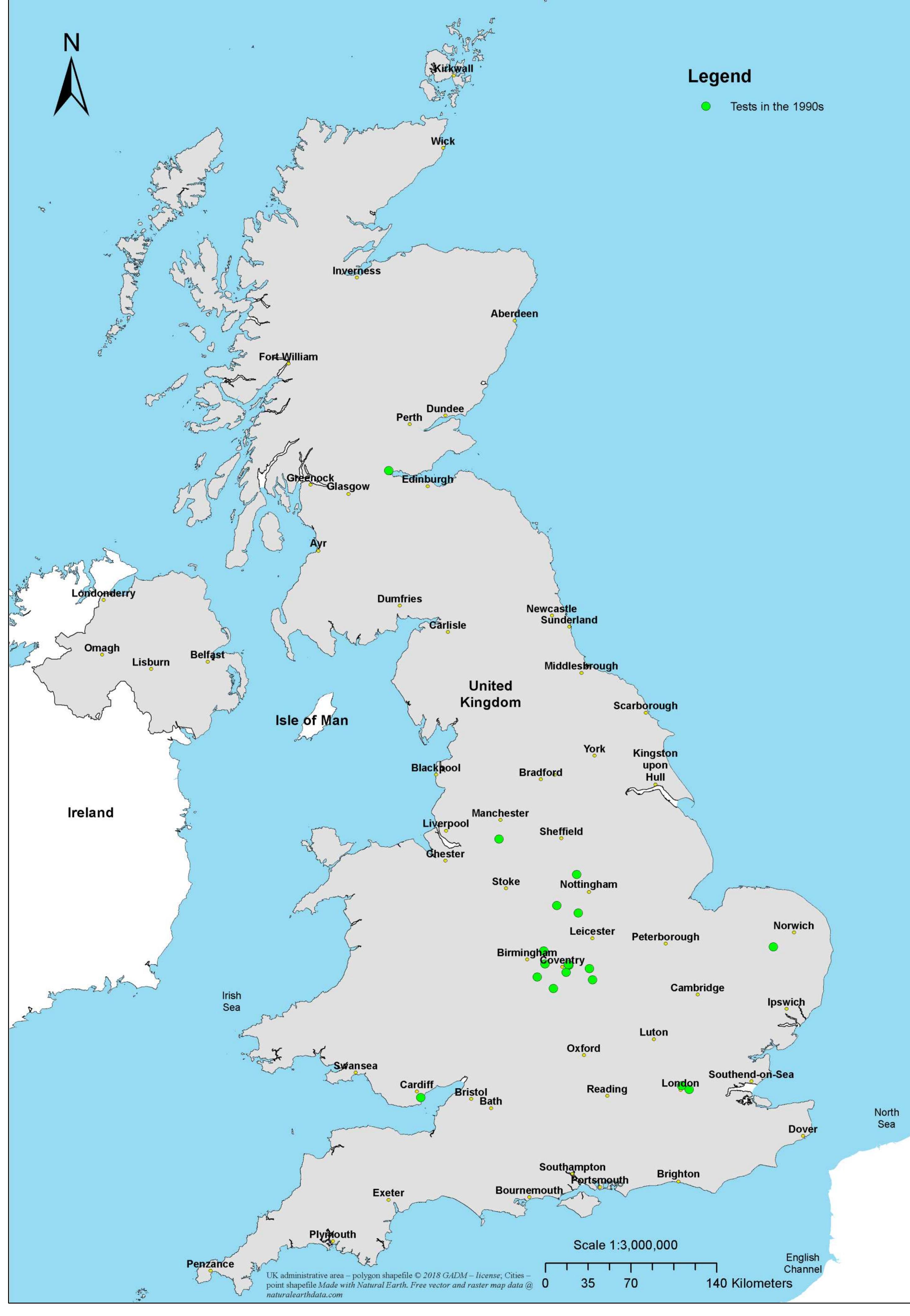 Gis map showing locations of dingo database tests from the