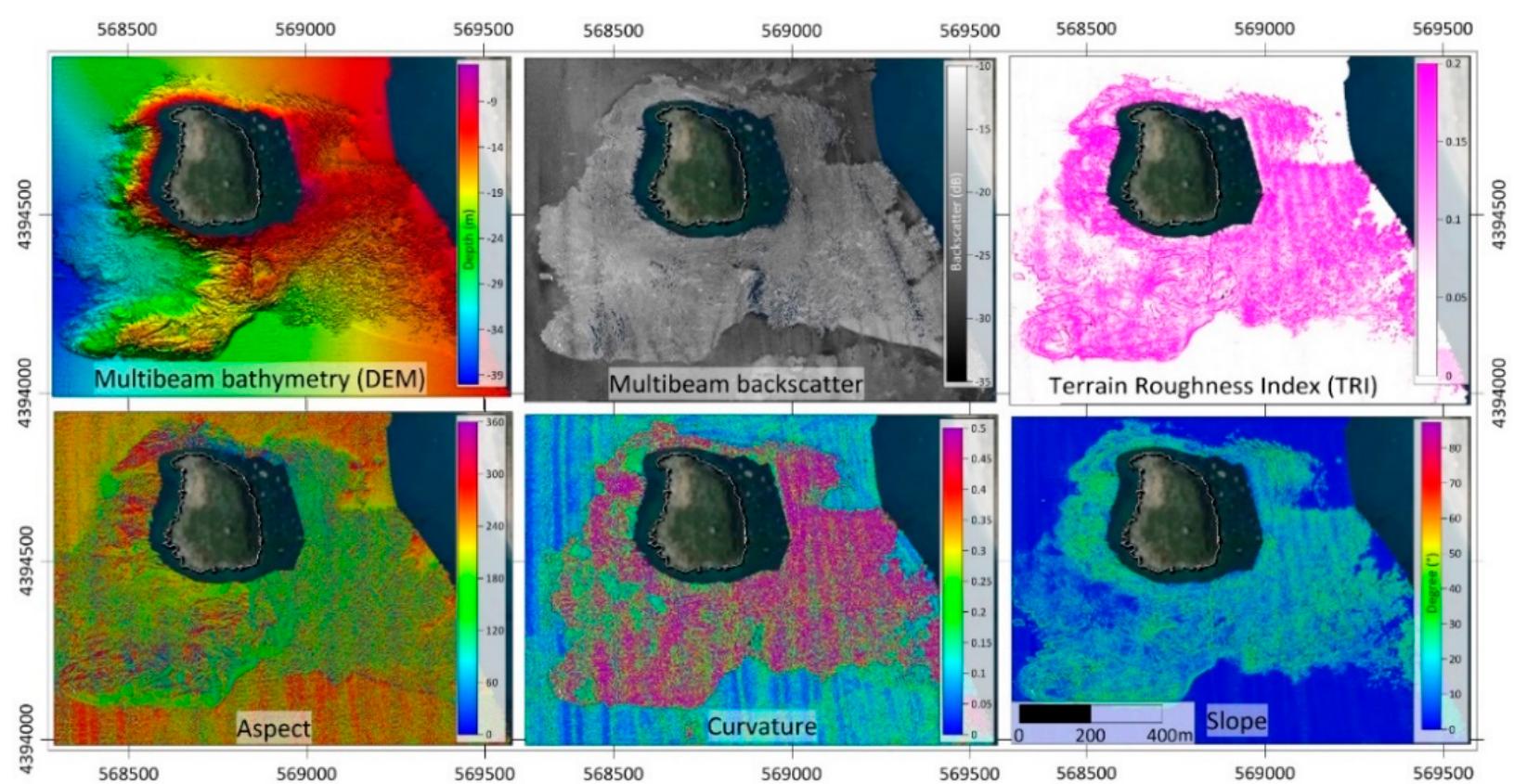 Bathymetry data products used to classify the seabed