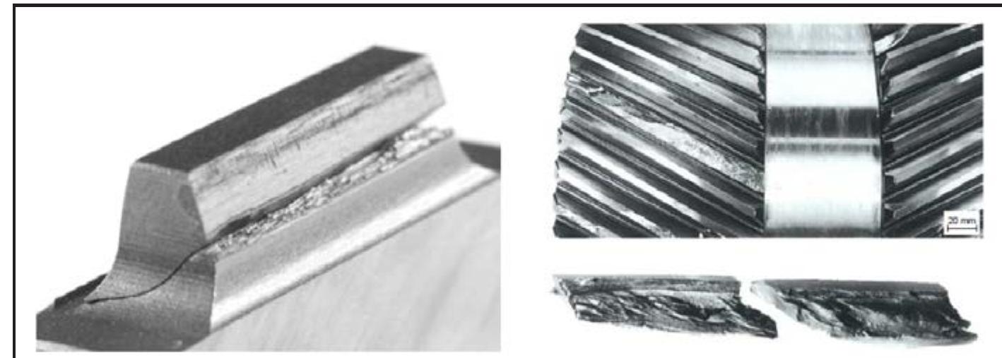 Examples of tooth flank fracture — test gear from (19)