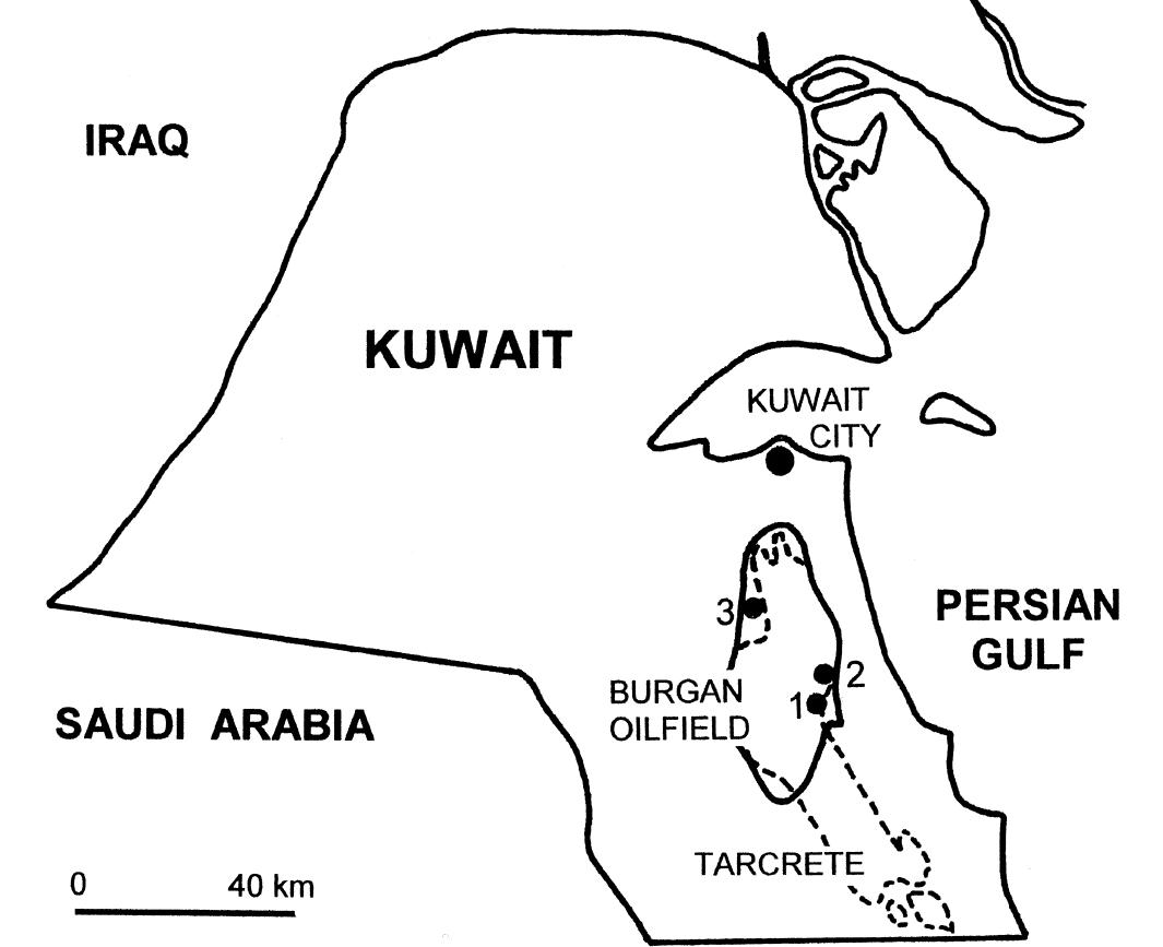 Outline map of kuwait showing the locations of the three oil