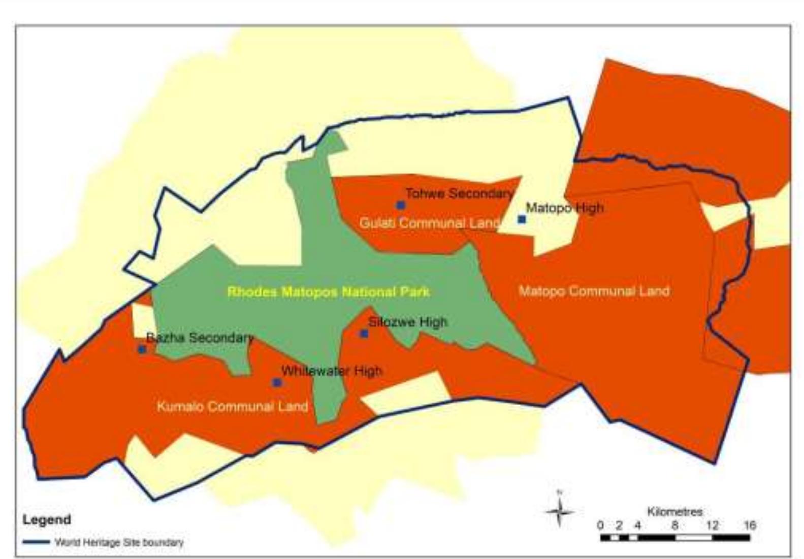 Map showing the location of participating schools in
