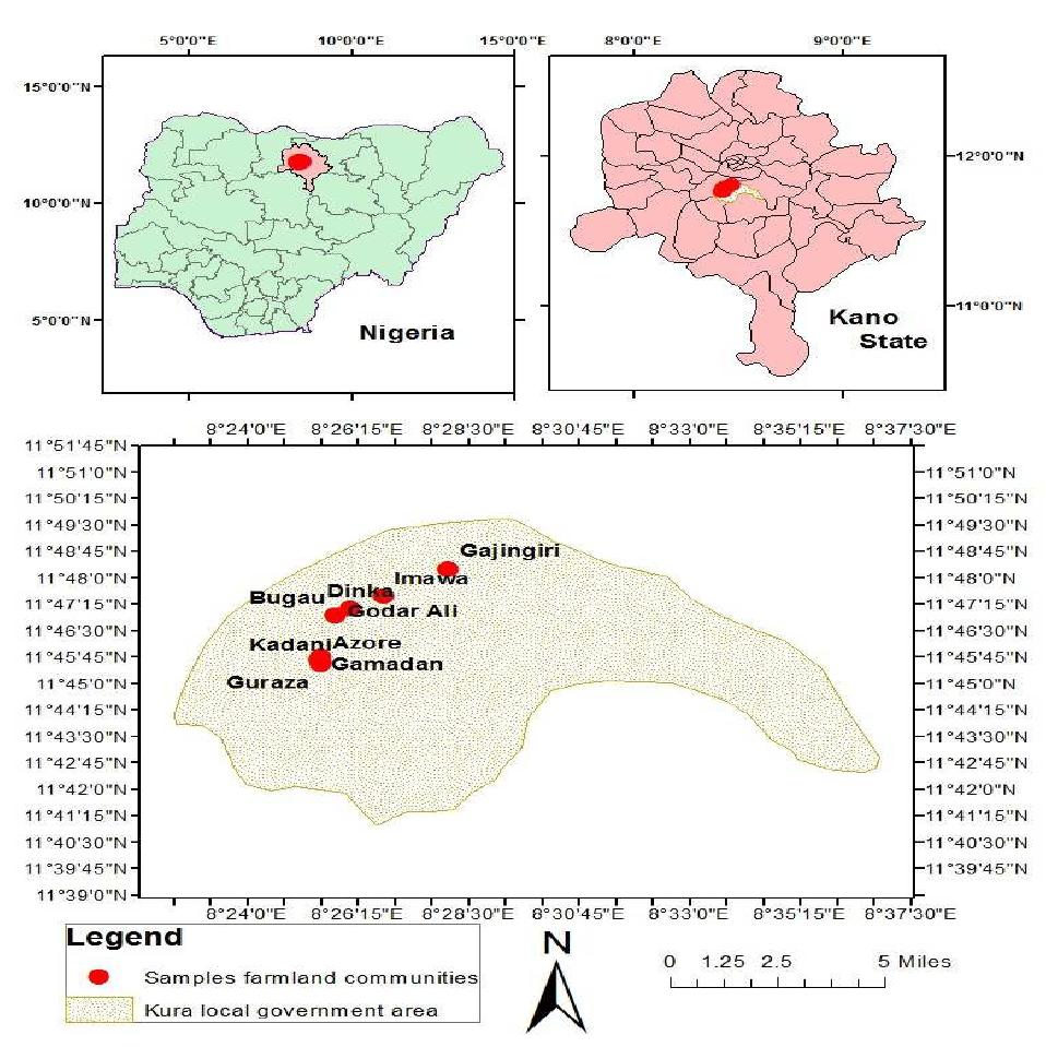 Map of kano state showing the location of the study area in