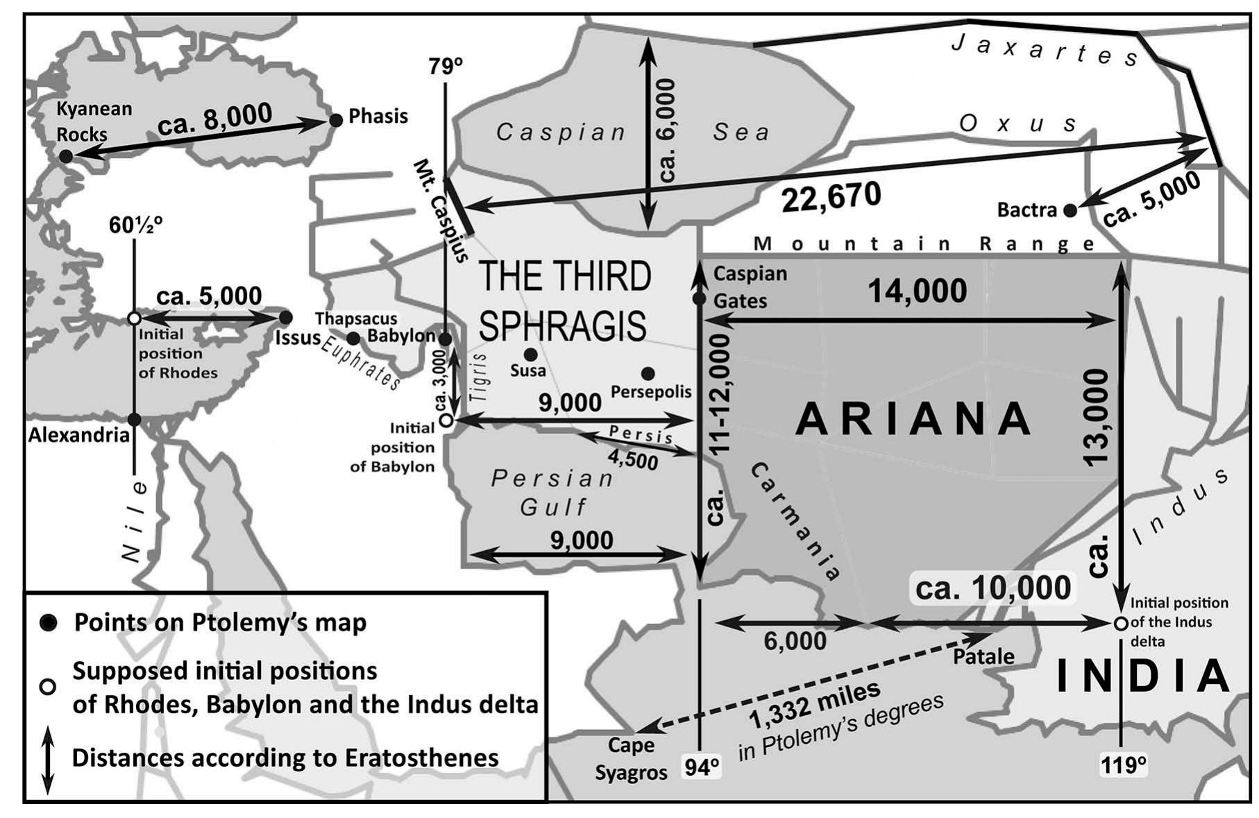 The middle east on ptolemy’s map of the world, showing the