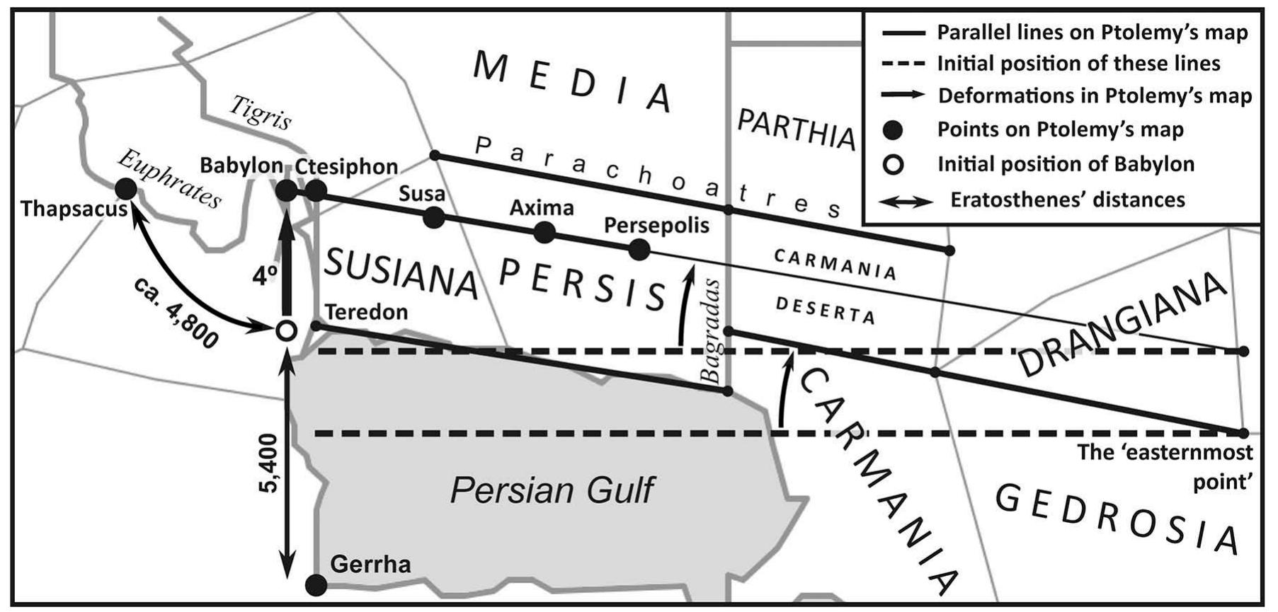 Possible deformations in the structure of ptolemy’s map of