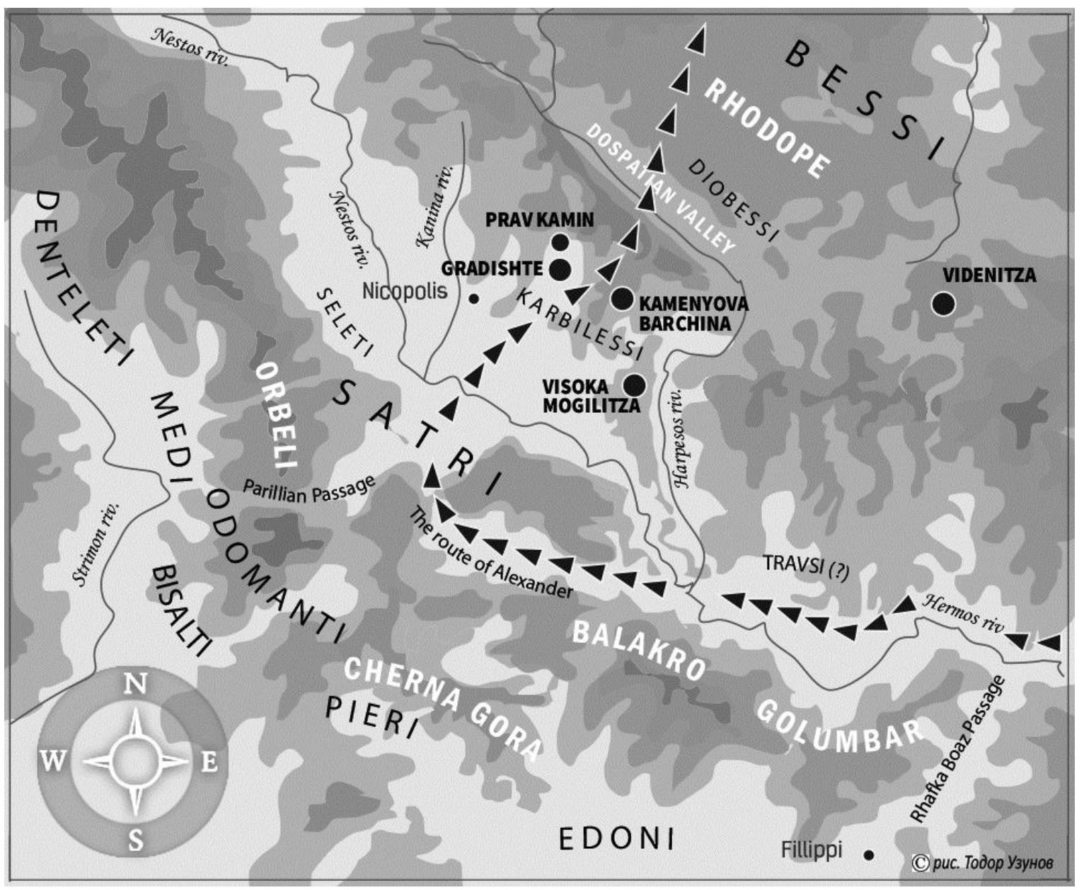 Map with location of the tribes and toponymy of the region;