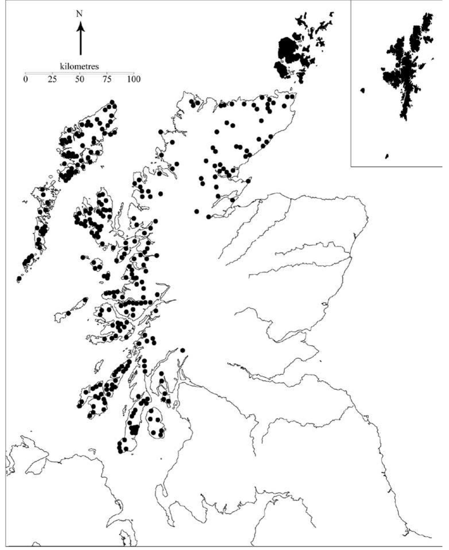 1 place-names in on dalr (after nicolaisen 1976). map shows