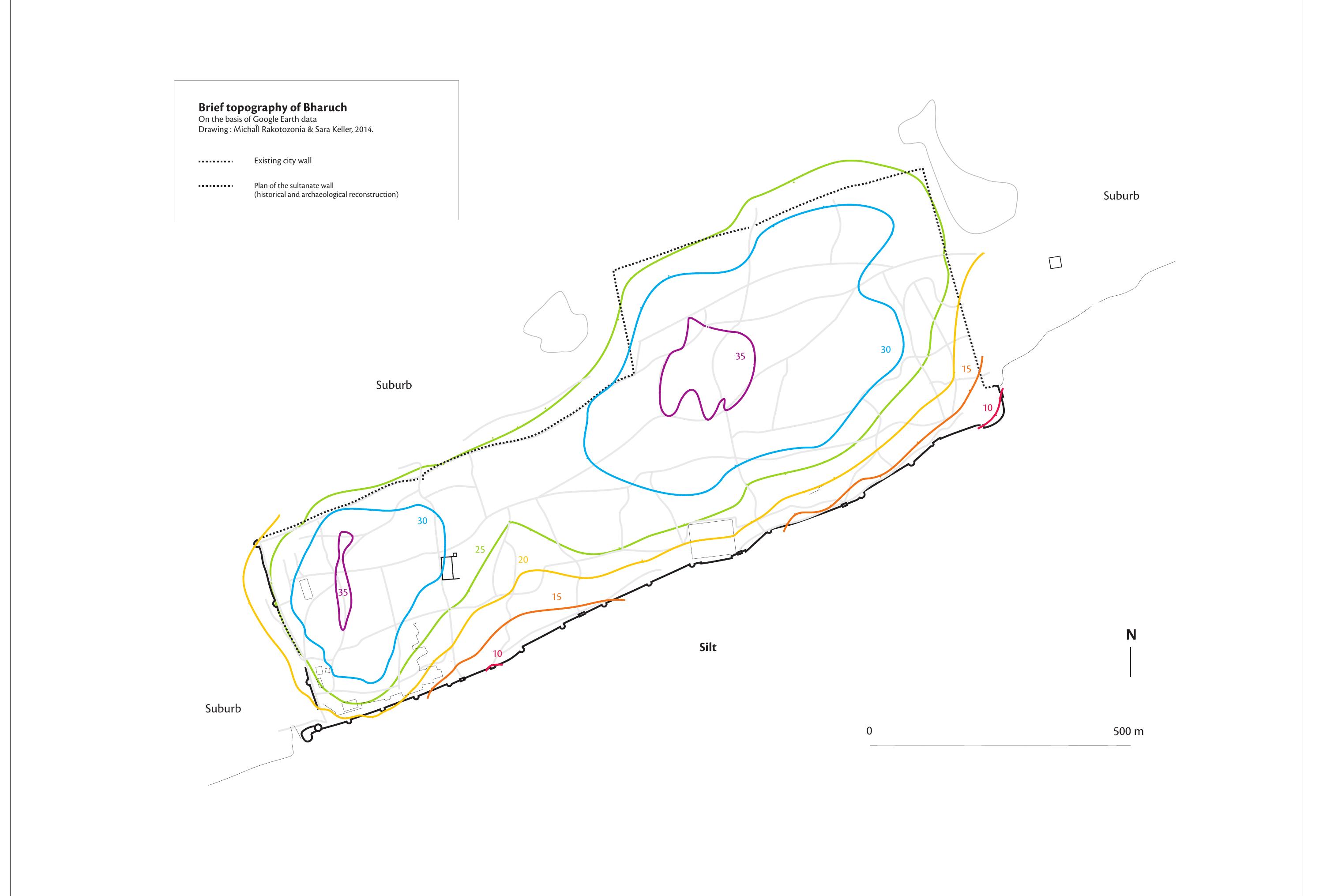 Topographic map of bharuch.based on google earth data. map: