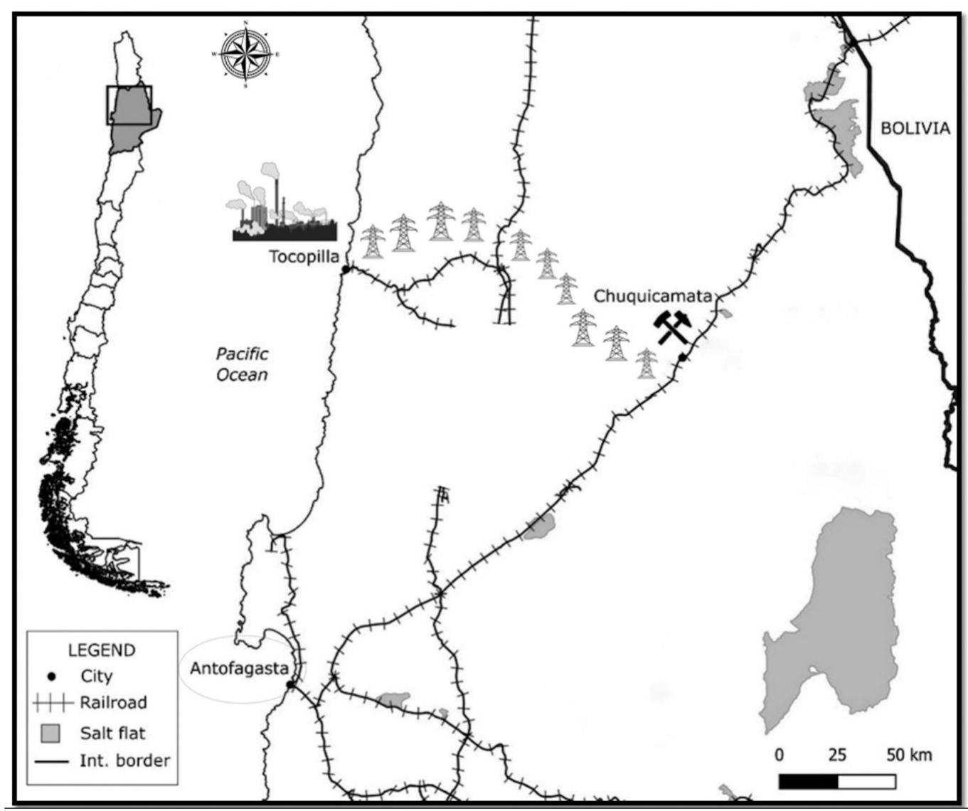 Map of the atacama desert and the location of the