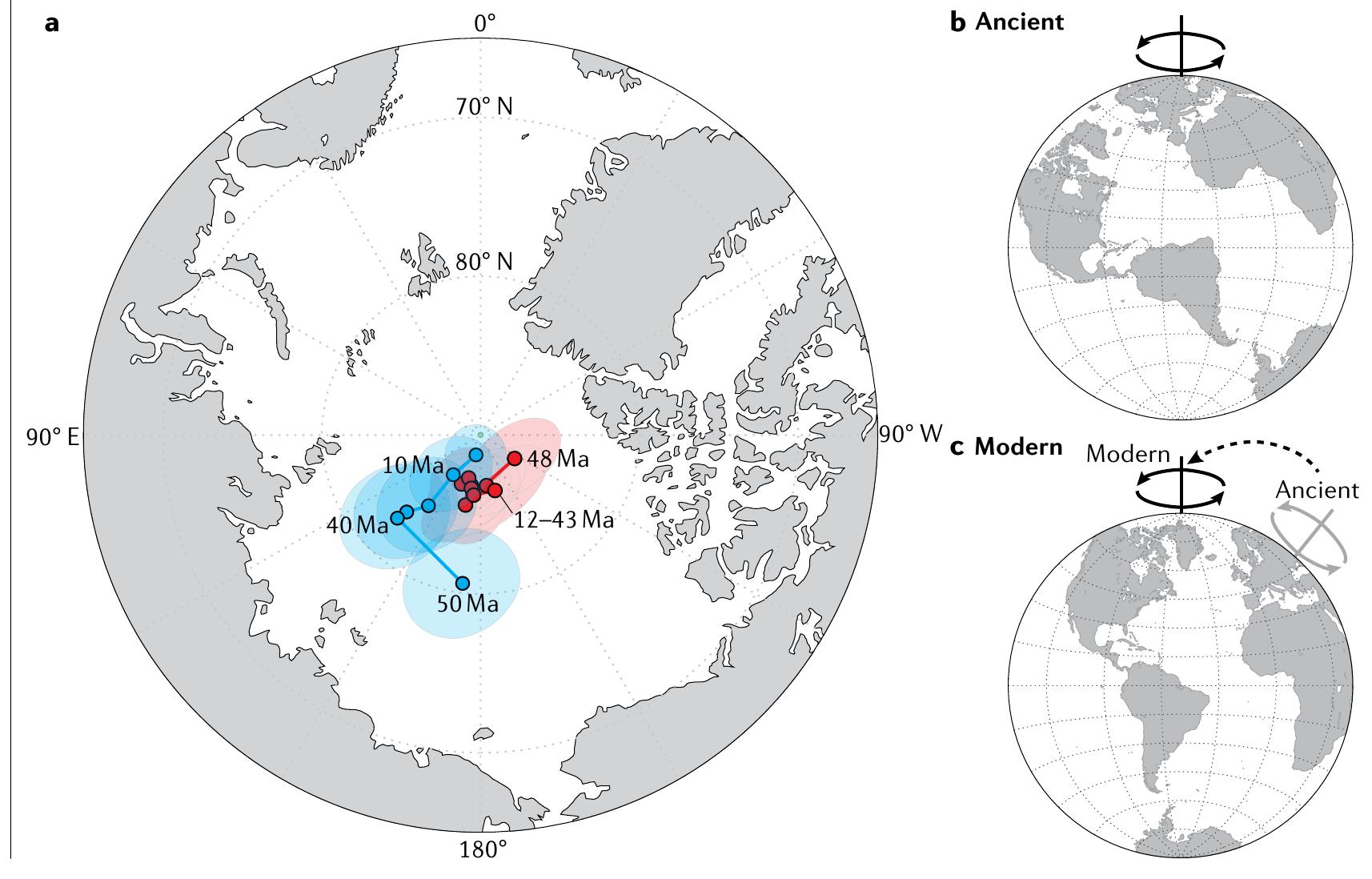 The two modelled true polar wander paths shown in the figure