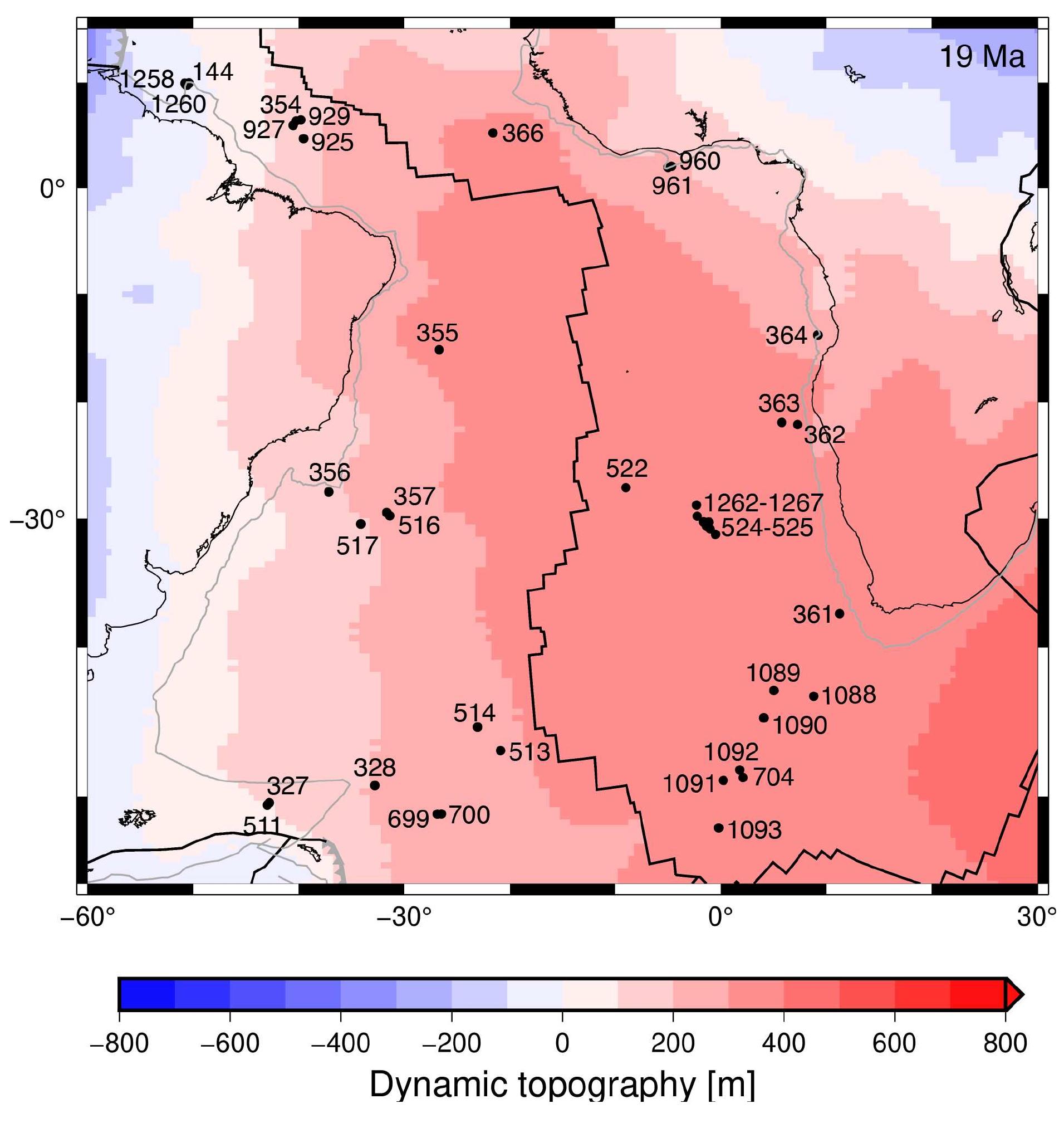 Dr7. dynamic topography at 19 ma in a mantle reference frame