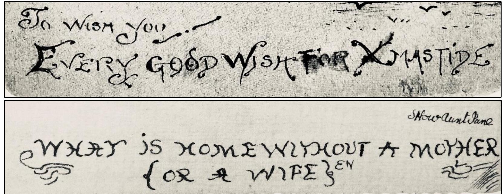 Detail of mabel tolkien’s hand (above), dated 1892, and